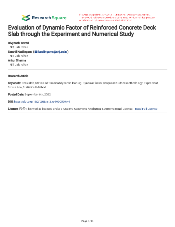 Pdf Evaluation Of Dynamic Factor Of Reinforced Concrete Deck Slab Through The Experiment And