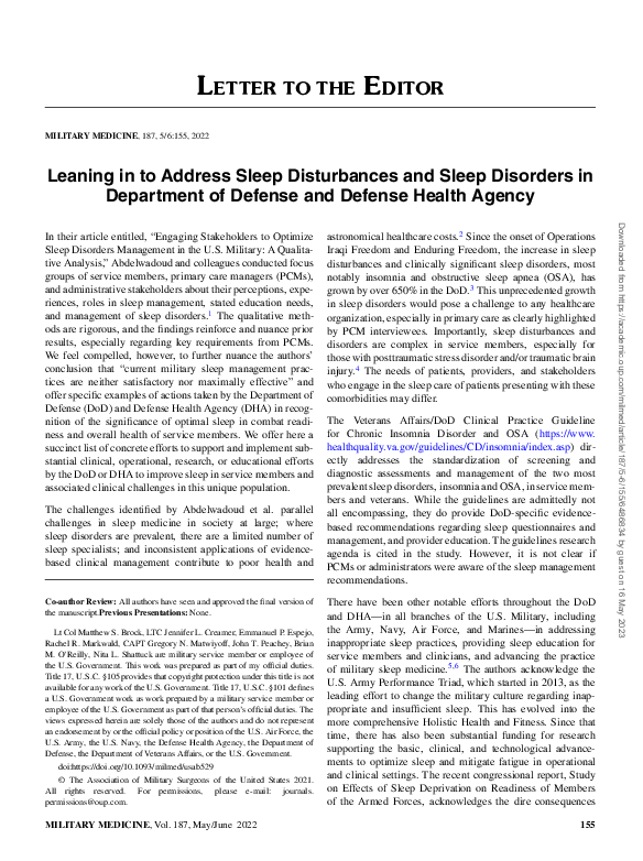 (PDF) Leaning in to Address Sleep Disturbances and Sleep Disorders in ...