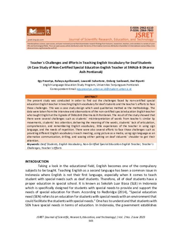 (PDF) Teacher`s Challenges and Efforts in Teaching English Vocabulary ...