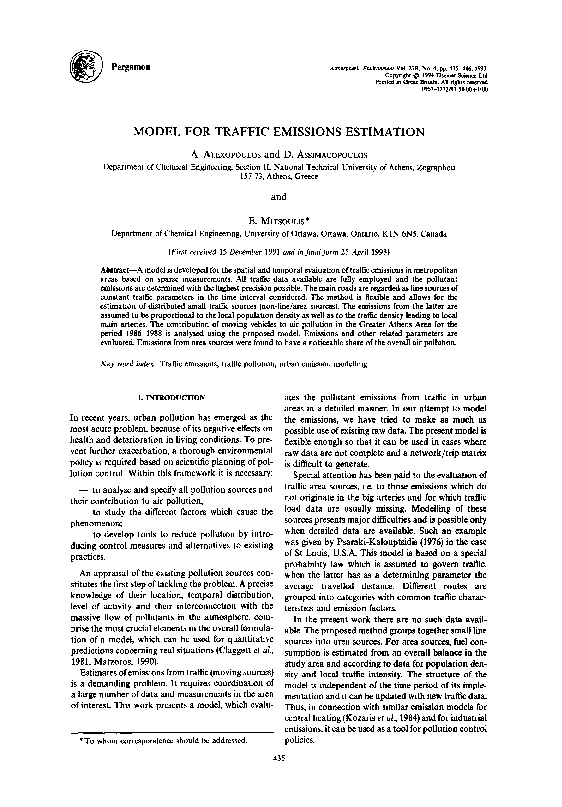 (PDF) Model for traffic emissions estimation