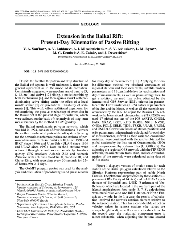 (PDF) Extension in the Baikal rift: Present-day kinematics of passive ...