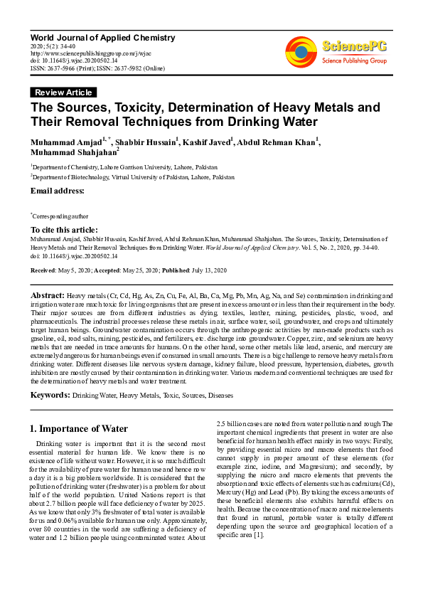 (PDF) The Sources, Toxicity, Determination of Heavy Metals and Their ...