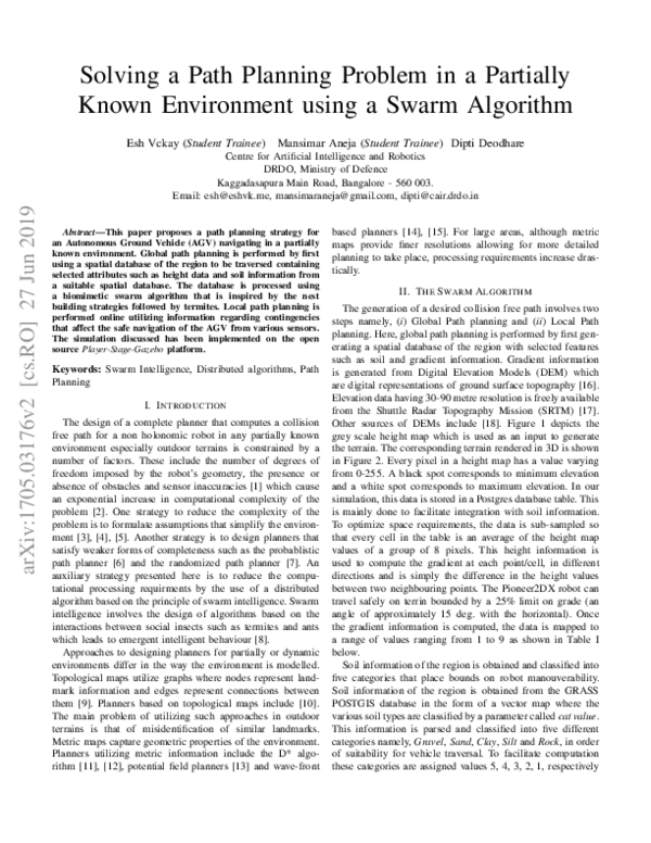 Pdf Solving A Path Planning Problem In A Partially Known Environment Using A Swarm Algorithm 