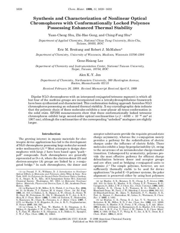 (PDF) Synthesis and Characterization of Nonlinear Optical Chromophores ...