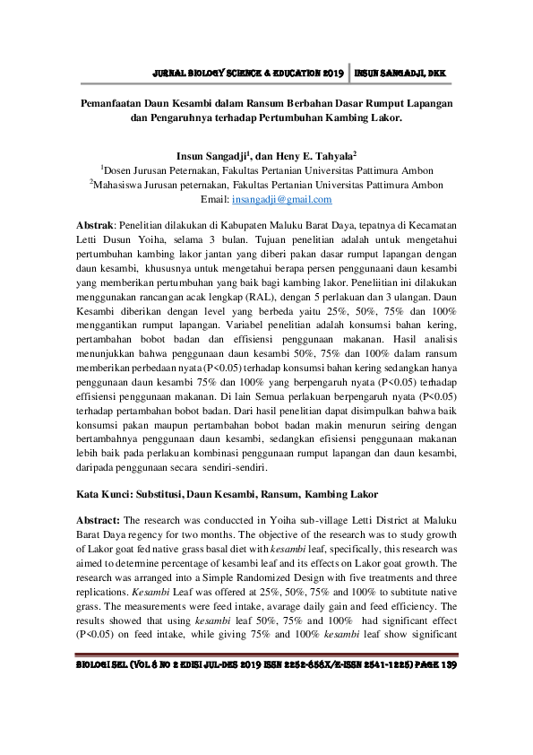 (PDF) Pemanfaatan Daun Kesambi dalam Ransum Berbahan Dasar Rumput ...