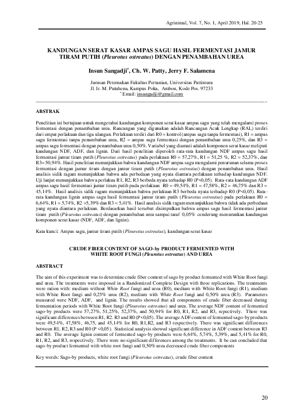 (PDF) KANDUNGAN SERAT KASAR AMPAS SAGU HASIL FERMENTASI JAMUR TIRAM ...