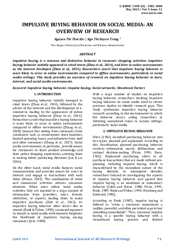 (PDF) IMPULSIVE BUYING BEHAVIOR ON SOCIAL MEDIA: AN OVERVIEW OF RESEARCH
