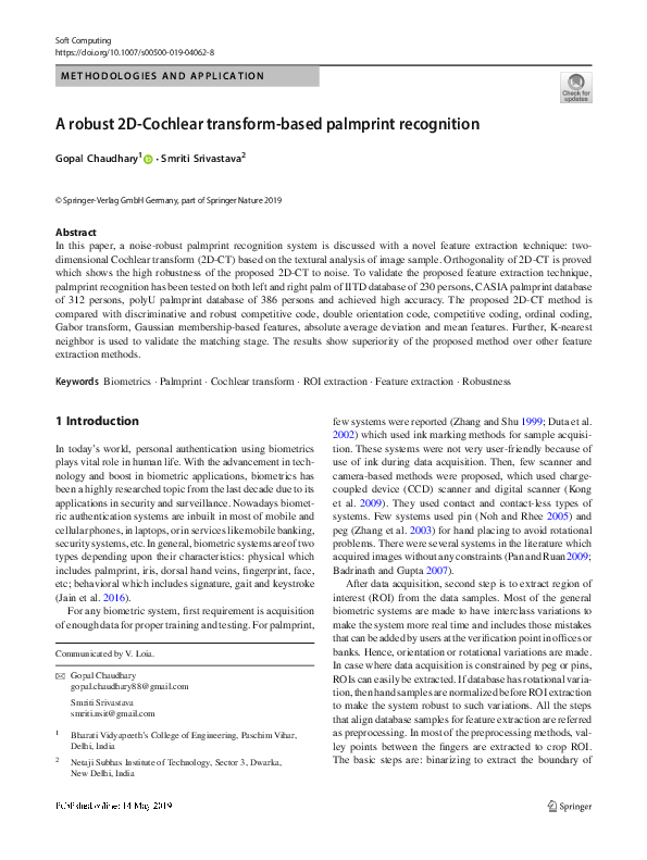 (PDF) A robust 2D-Cochlear transform-based palmprint recognition