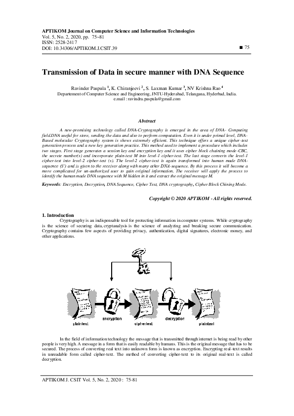 (PDF) Transmission of Data in Secure Manner With DNA Sequence