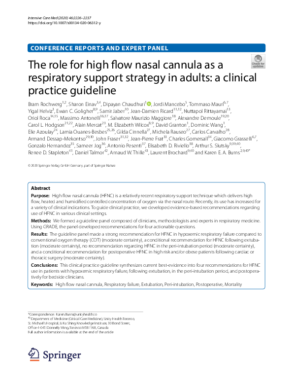 (PDF) The role for high flow nasal cannula as a respiratory support ...
