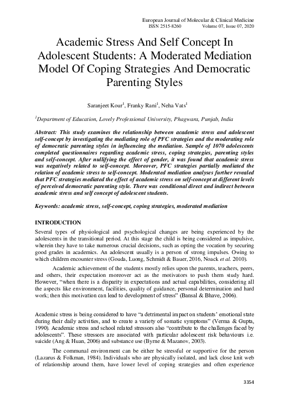 (PDF) Academic Stress and Self Concept in Adolescent Students: A Moderated Mediation Model of ...