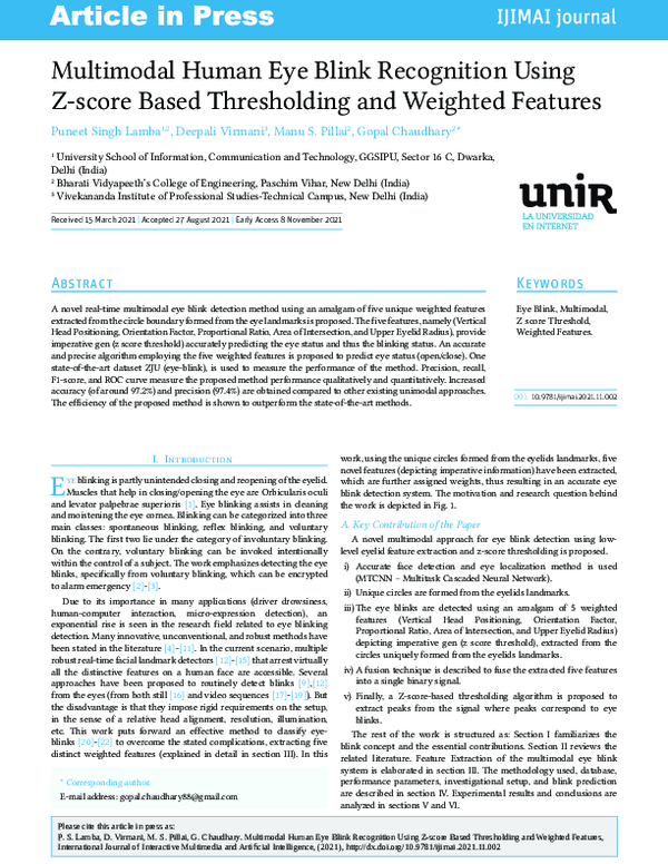 Pdf Multimodal Human Eye Blink Recognition Using Z Score Based Thresholding And Weighted Features