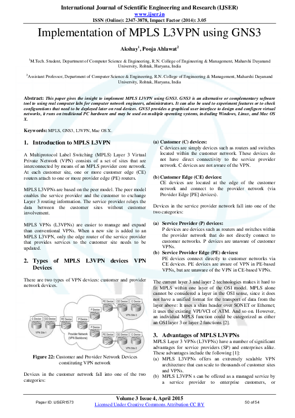 (PDF) Implementation of MPLS L3VPN using GNS3