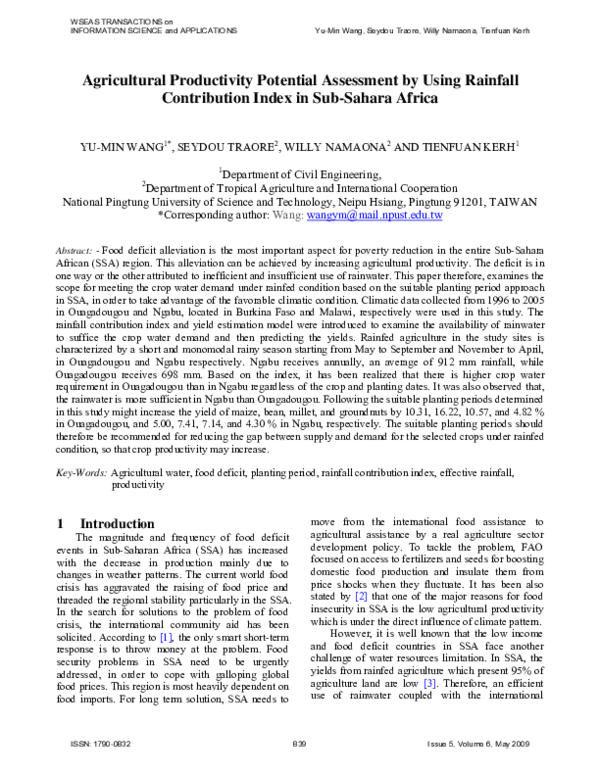 (PDF) Agricultural Productivity Potential Assessment by Using Rainfall ...