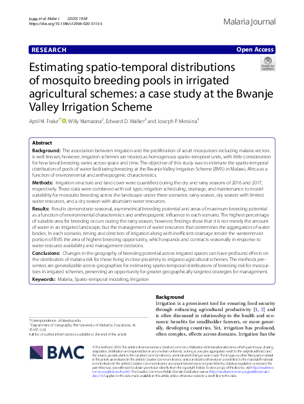 (PDF) Mosquito Breeding Pool Distribution in Irrigation