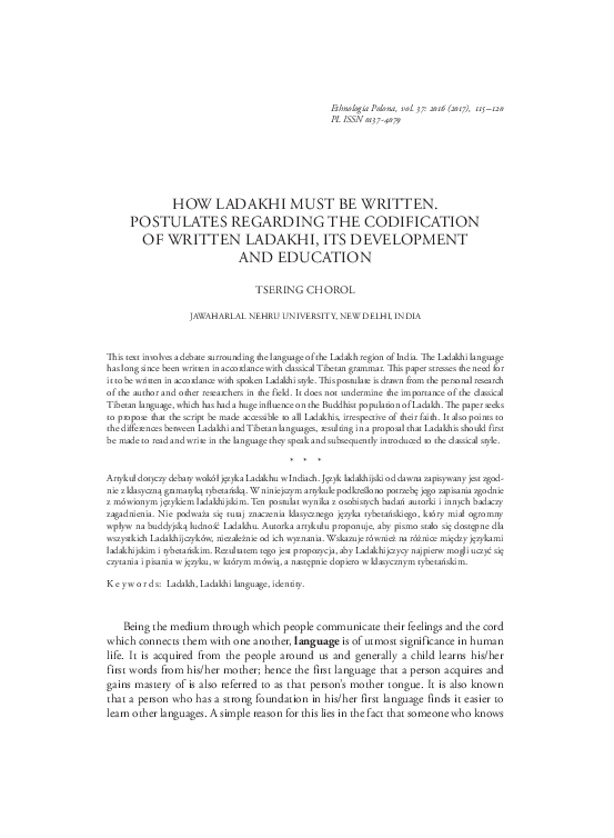 (PDF) How Ladakhi Must Be Written. Postulates Regarding the ...