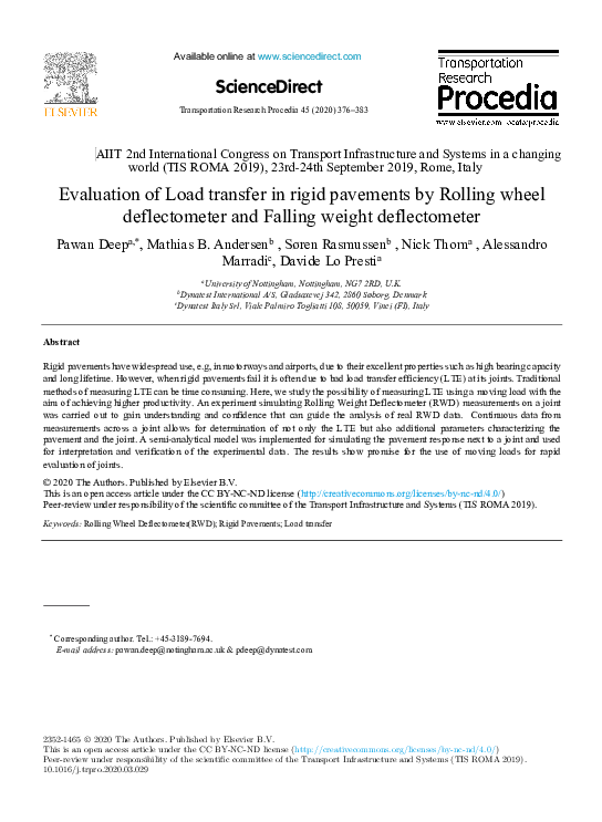 (PDF) Evaluation of Load transfer in rigid pavements by Rolling wheel deflectometer and Falling ...
