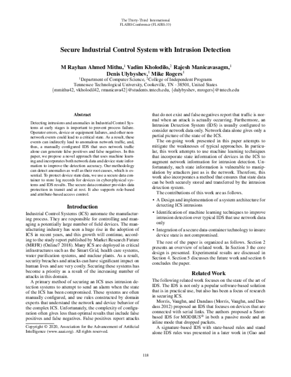 Pdf Secure Industrial Control System With Intrusion Detection