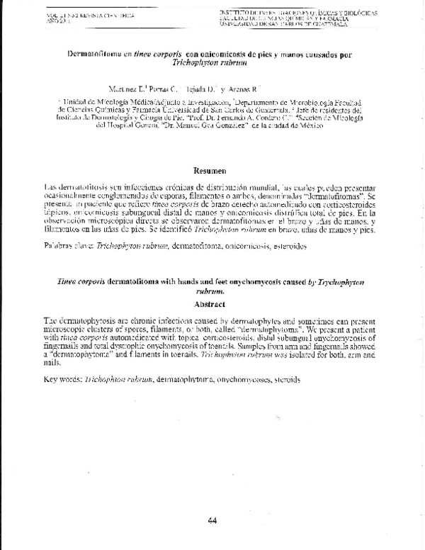 (PDF) Dermatofitoma en tinea corporis con onicomicosis de pies y manos ...