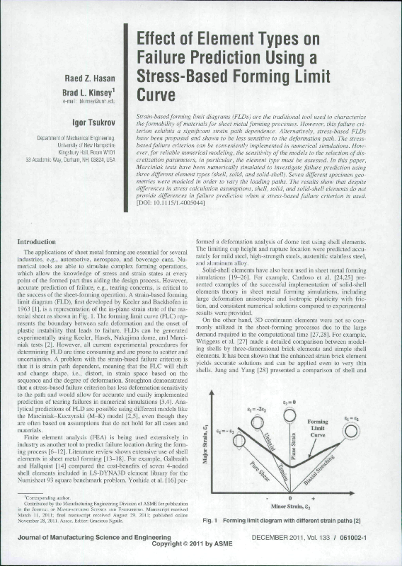 (PDF) Effect of Element Types on Failure Prediction Using a Stress-Based Forming Limit Curve