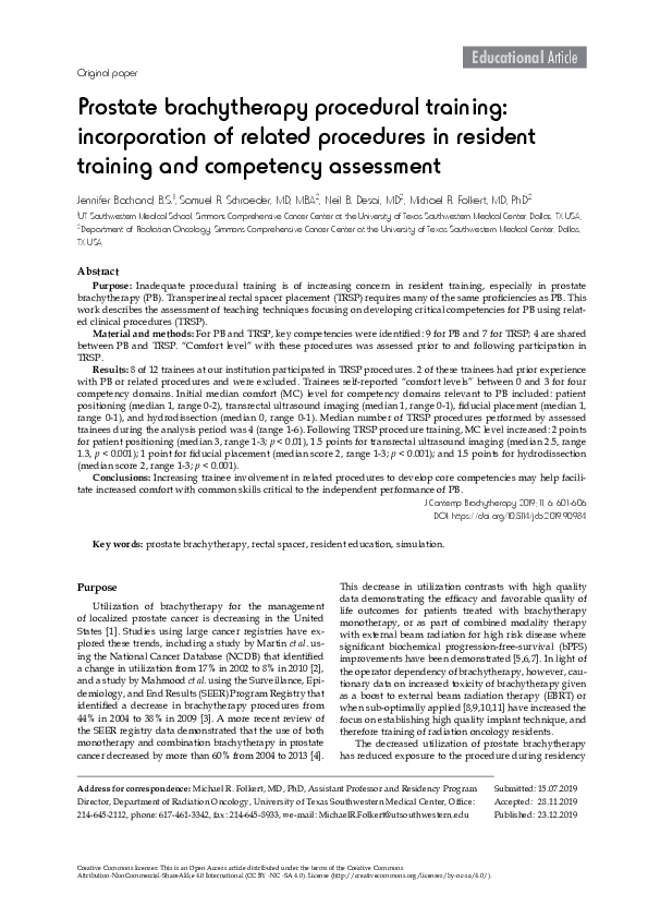 (PDF) Prostate Brachytherapy Procedural Training: Incorporation of ...