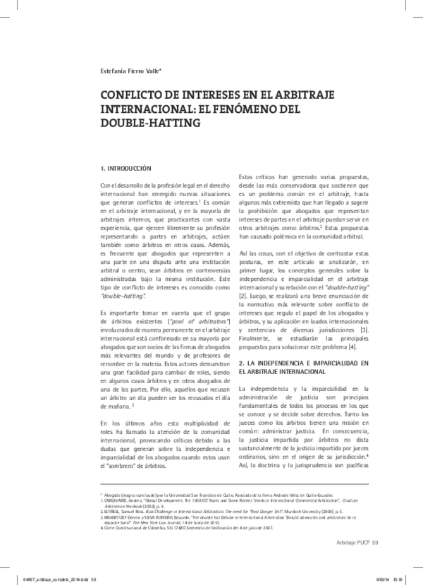 (PDF) Conflicto de intereses en el arbitraje internacional: el fenómeno ...