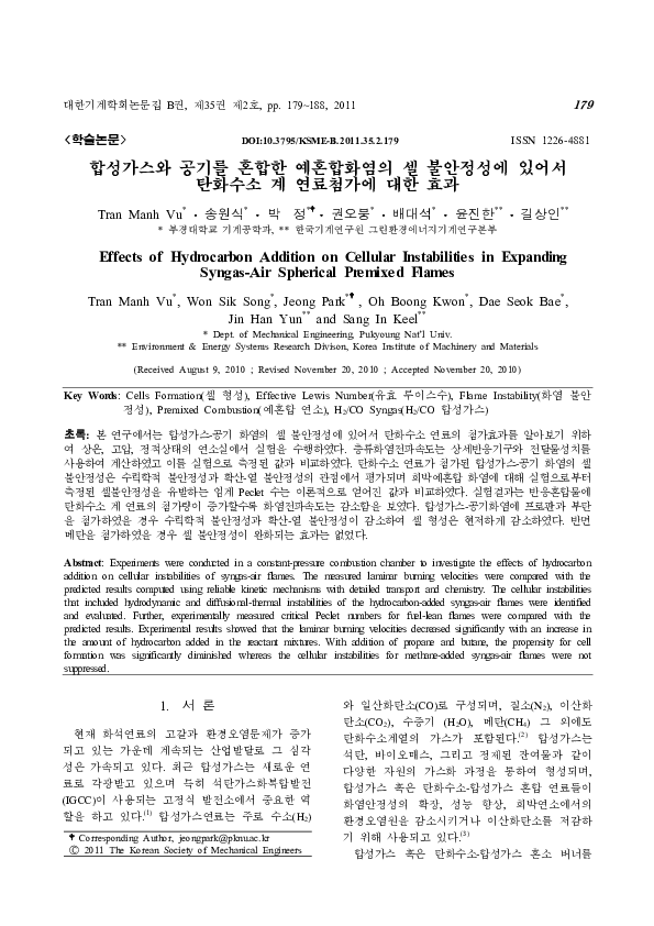 (PDF) Effects of hydrocarbon addition on cellular instabilities in ...