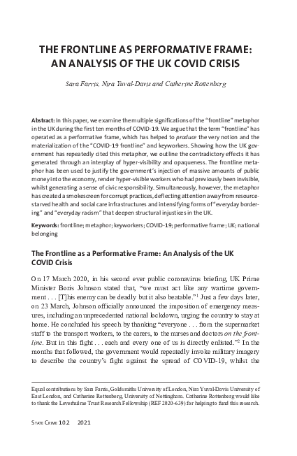 (PDF) The Frontline as Performative Frame: An Analysis of the UK COVID ...