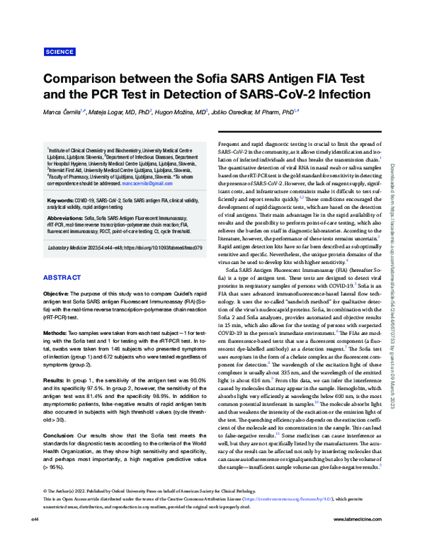 (PDF) Comparison between the Sofia SARS Antigen FIA Test and the PCR ...