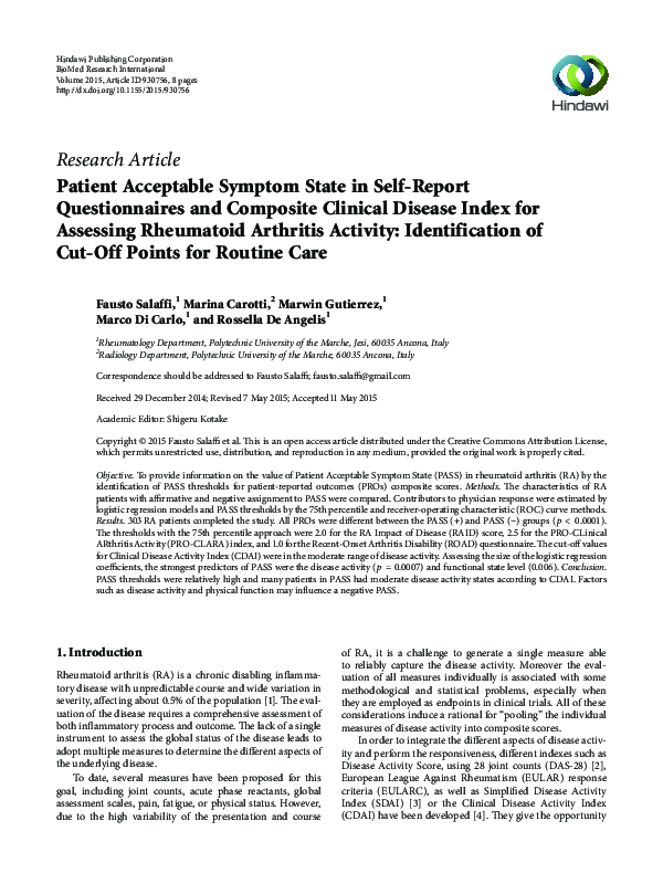 (PDF) Patient Acceptable Symptom State in Self-Report Questionnaires ...