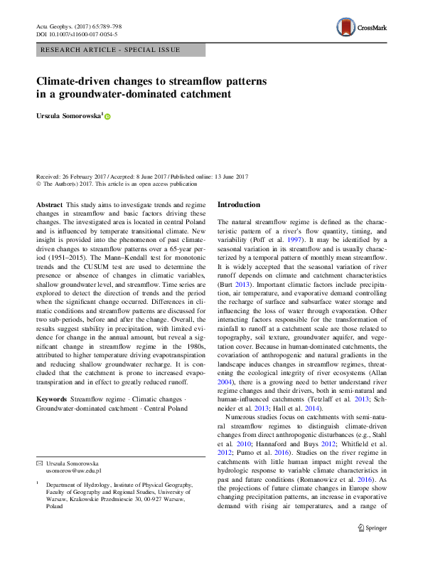 (PDF) Climate-driven changes to streamflow patterns in a groundwater-dominated catchment