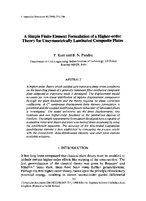 Pdf A Simple Finite Element Formulation Of A Higher Order Theory For
