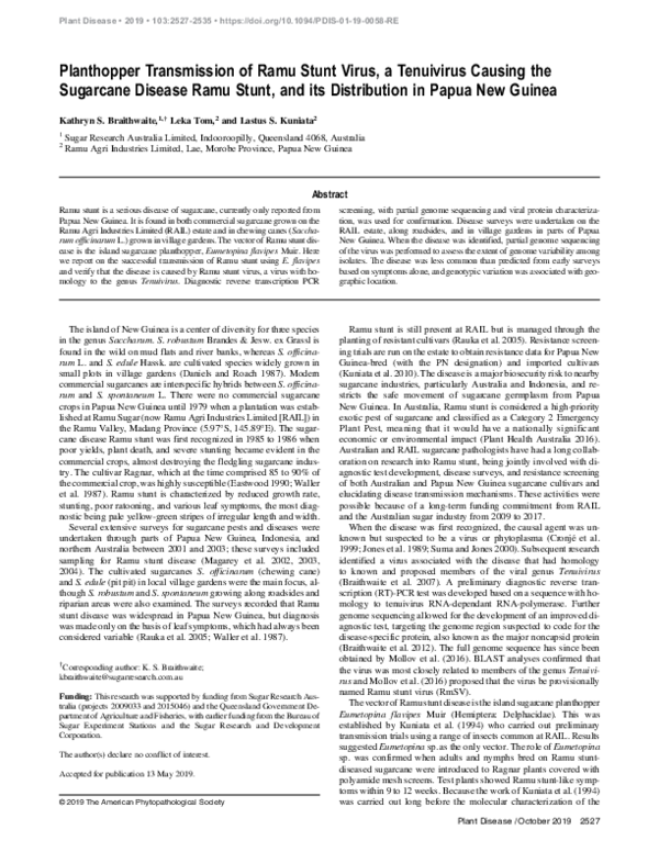 (PDF) Planthopper Transmission of Ramu Stunt Virus, a Tenuivirus ...