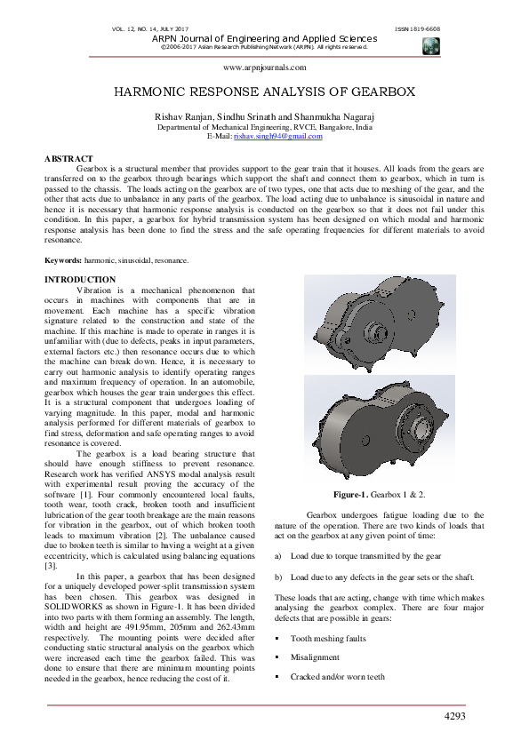 (PDF) Harmonic Response Analysis of Gearbox