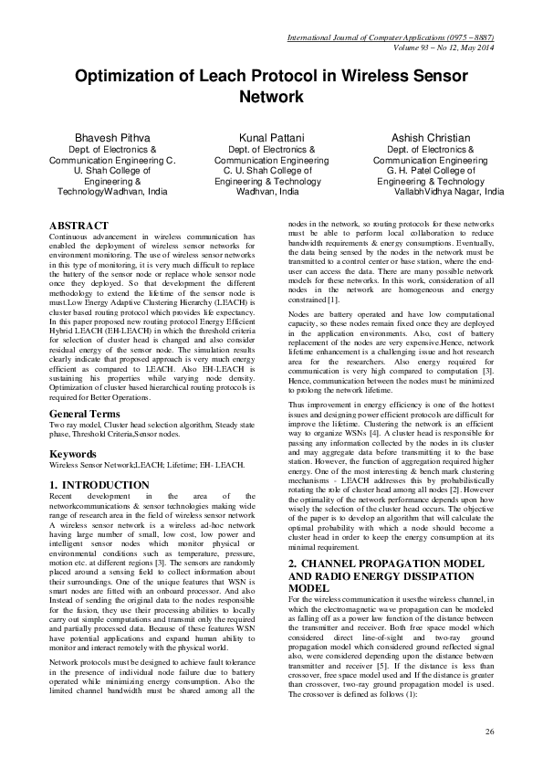 (PDF) Optimization of Leach Protocol in Wireless Sensor Network