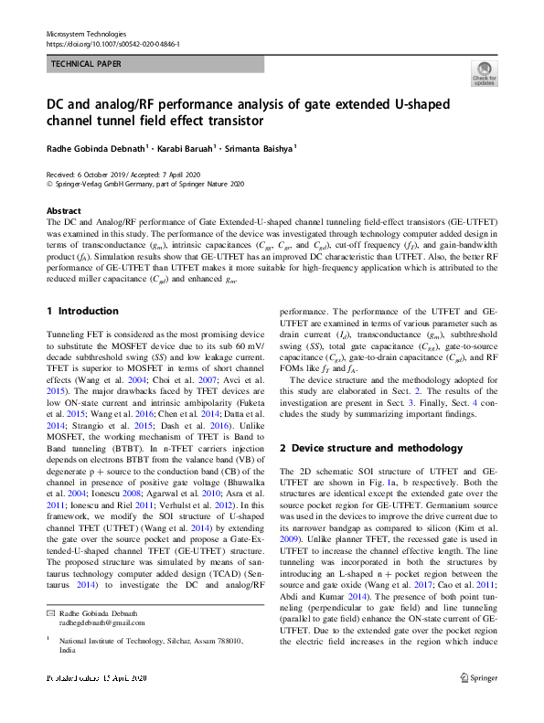 (PDF) DC and analog/RF performance analysis of gate extended U-shaped channel tunnel field ...