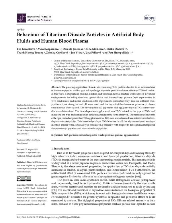 (PDF) Behaviour of Titanium Dioxide Particles in Artificial Body Fluids ...