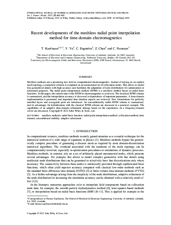 (PDF) Recent developments of the meshless radial point interpolation method for time-domain ...