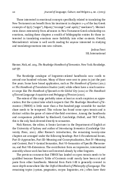 (PDF) The Routledge Handbook of Semantics (ed. Nick Reimer): Book Review