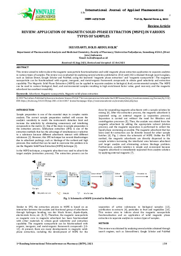 (PDF) REVIEW: APPLICATION OF MAGNETIC SOLID-PHASE EXTRACTION (MSPE) IN VARIOUS TYPES OF SAMPLES ...