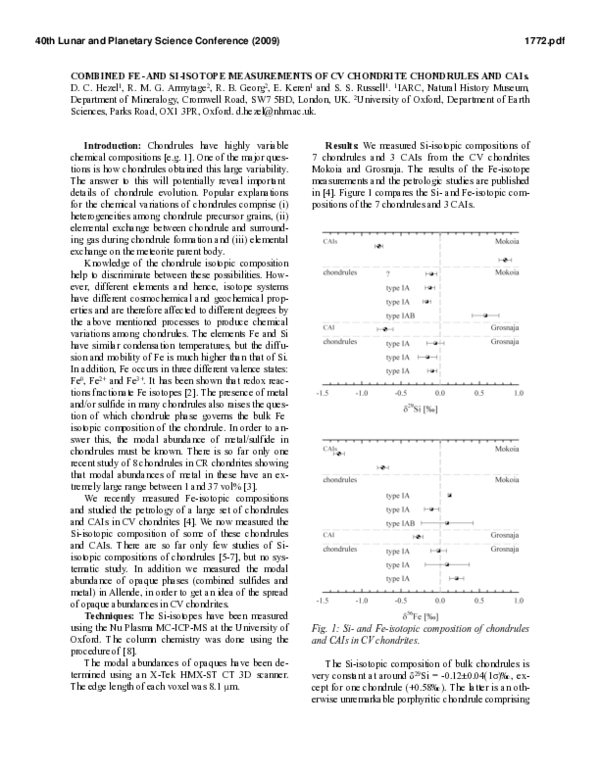 (PDF) Combined Fe and Si-Isotope Measurements of CV Chondrite ...