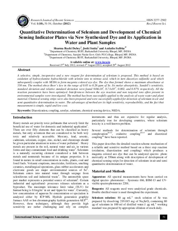 (PDF) Quantitative Determination of Selenium and Development of Chemical Sensing Indicator ...