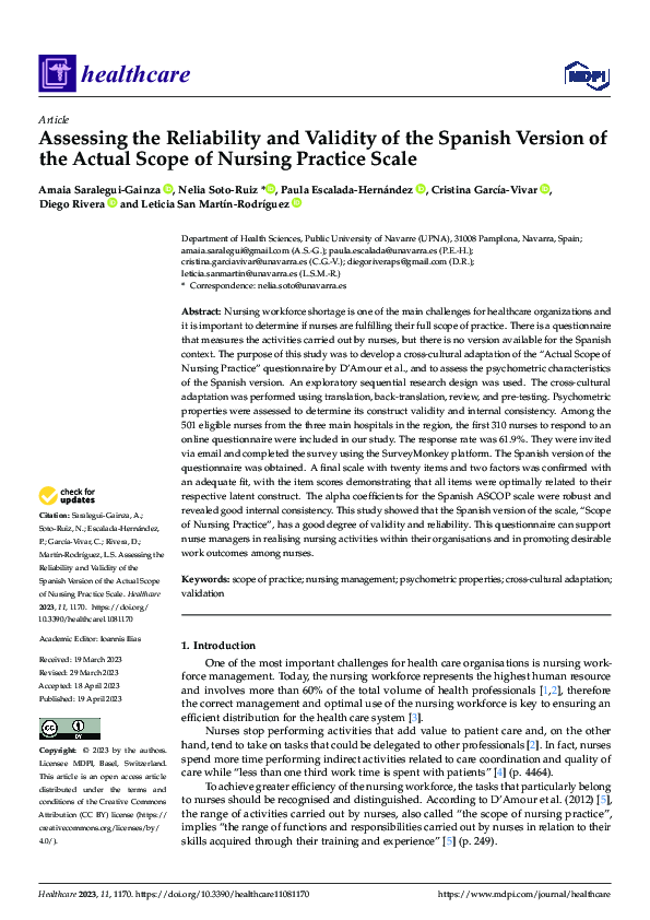 (PDF) Assessing the Reliability and Validity of the Spanish Version of the Actual Scope of ...
