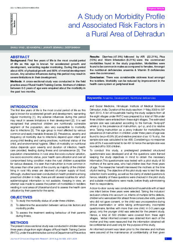 (PDF) A Study on Morbidity Profile and Associated Risk Factors in a ...