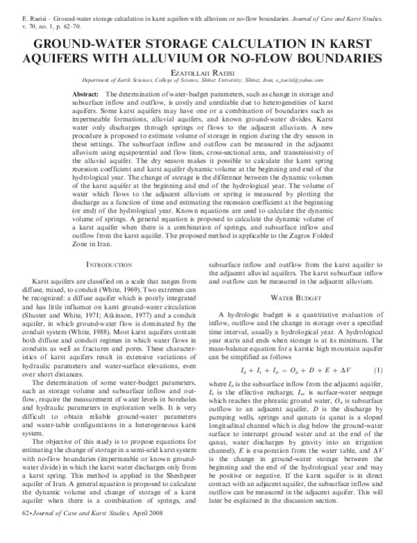 (PDF) Ground-water storage calculation in karst aquifers with alluvium or no-flow boundaries