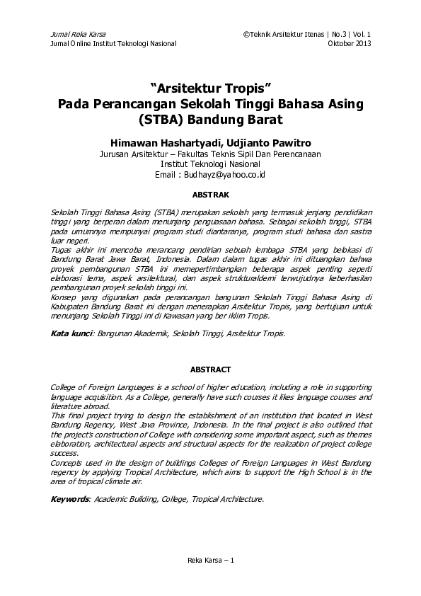 (PDF) Arsitektur Tropis Pada Perancangan Sekolah Tinggi Bahasa Asing ...