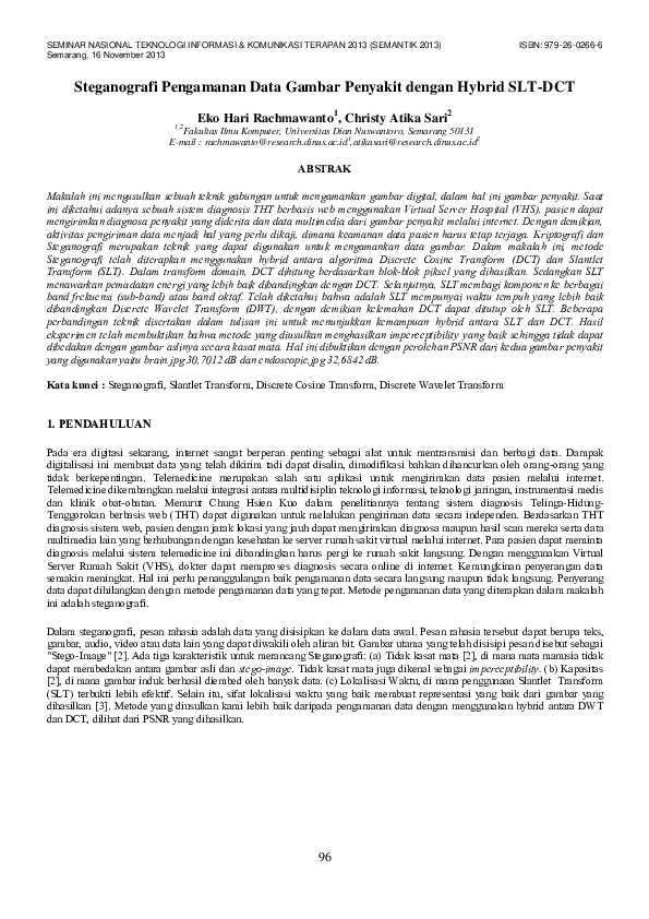 (PDF) Steganografi Pengamanan Data Gambar Penyakit dengan Hybrid SLT-DCT