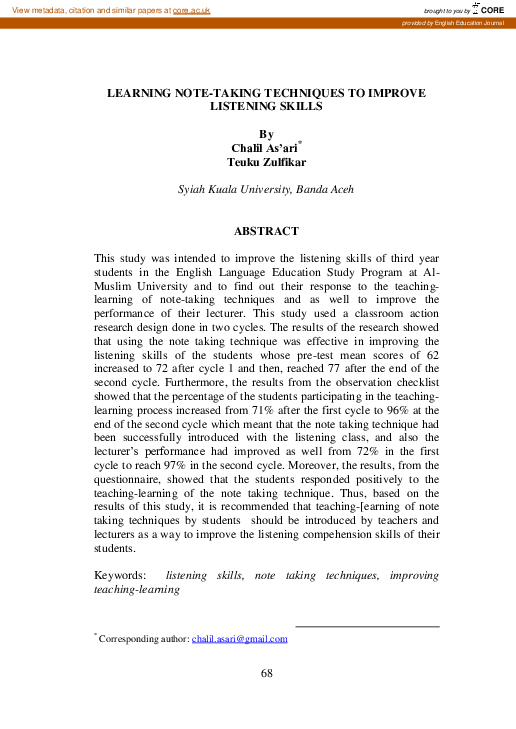 (pdf) Learning Note-taking Techniques To Improve Listening Skills