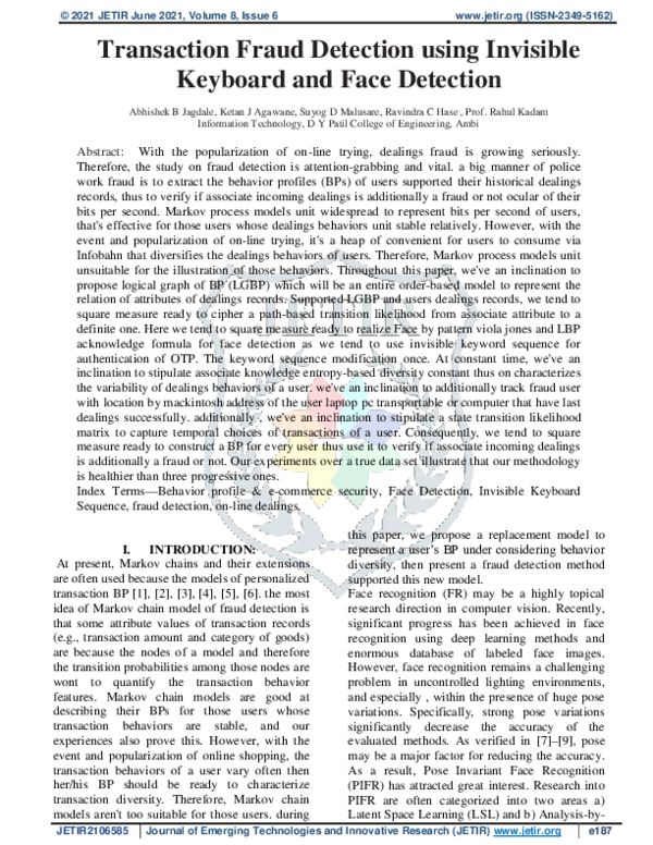 Pdf Transaction Fraud Detection Using Invisible Keyboard And Face