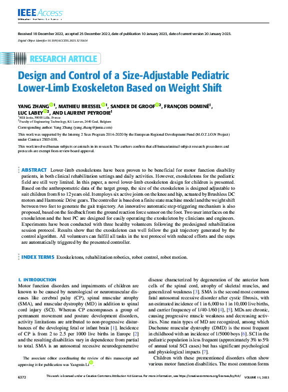 (PDF) Design and Control of a Size-Adjustable Pediatric Lower-Limb ...